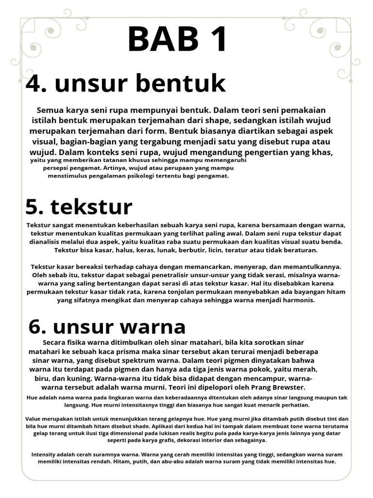 Unsur Dasar Seni Rupa: Bentuk, Warna, Tekstur | PDF