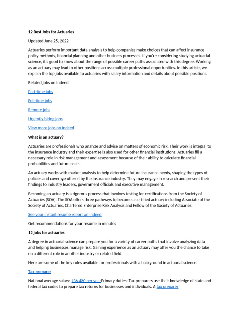 Top 12 Career Paths for Actuaries | PDF | Financial Analyst | Actuary