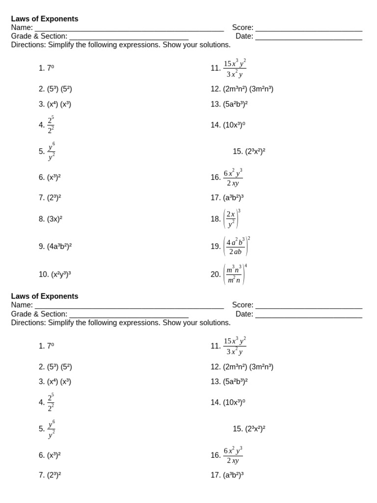Laws of Exponents Practice Worksheet | PDF | Chess Theory | Chess Openings