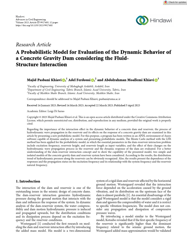 Probabilistic Model for Concrete Dam Dynamics | PDF | Monte Carlo ...