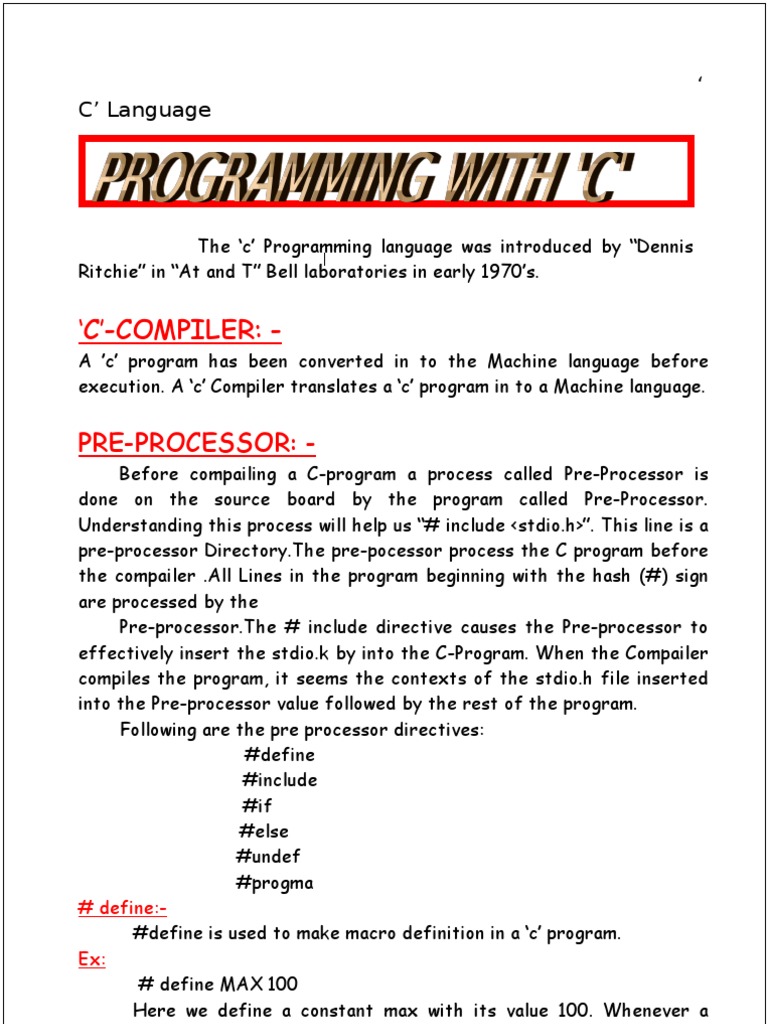 C Langauge | PDF | Pointer (Computer Programming) | Control Flow