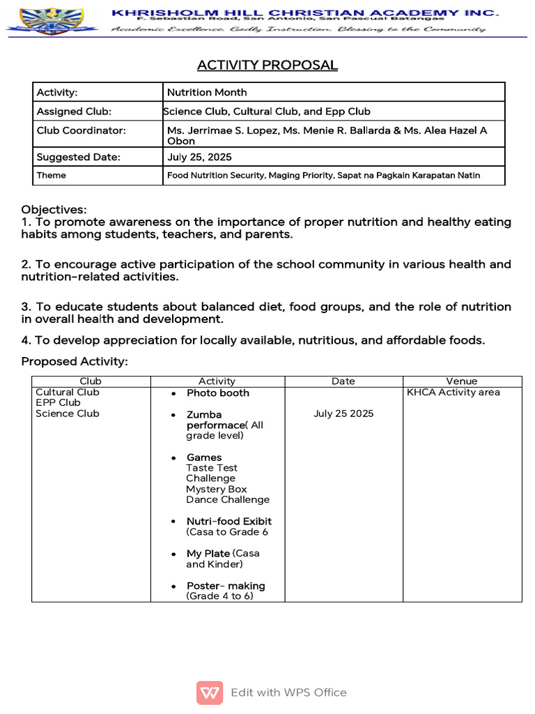 Activity Proposal For Nutrition Month 25 | PDF | Foods | Cuisine