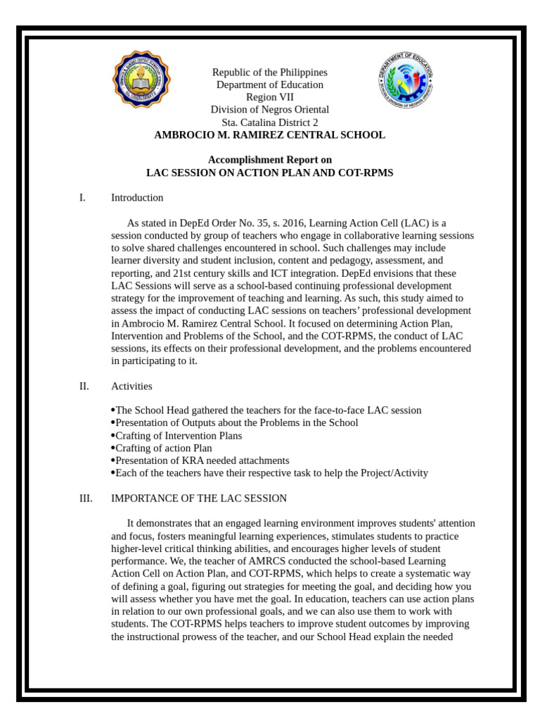 LAC Accomplishment On Action Plan. 2 | PDF | Educational Technology ...