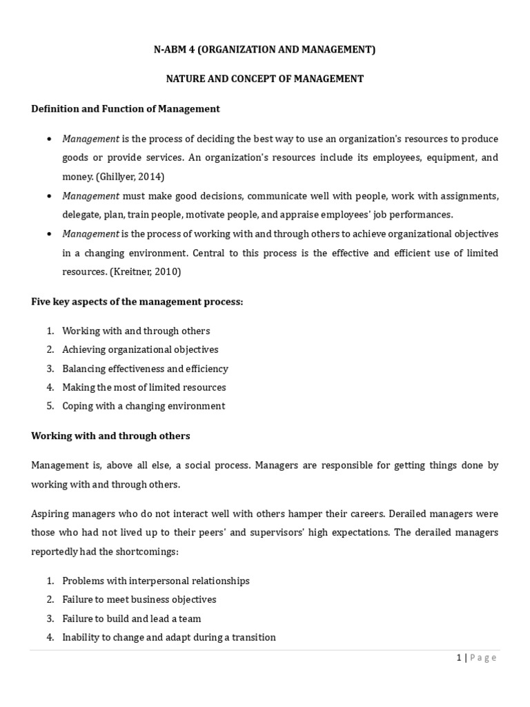 Nature and Concept of Management | PDF | Skill | Efficiency