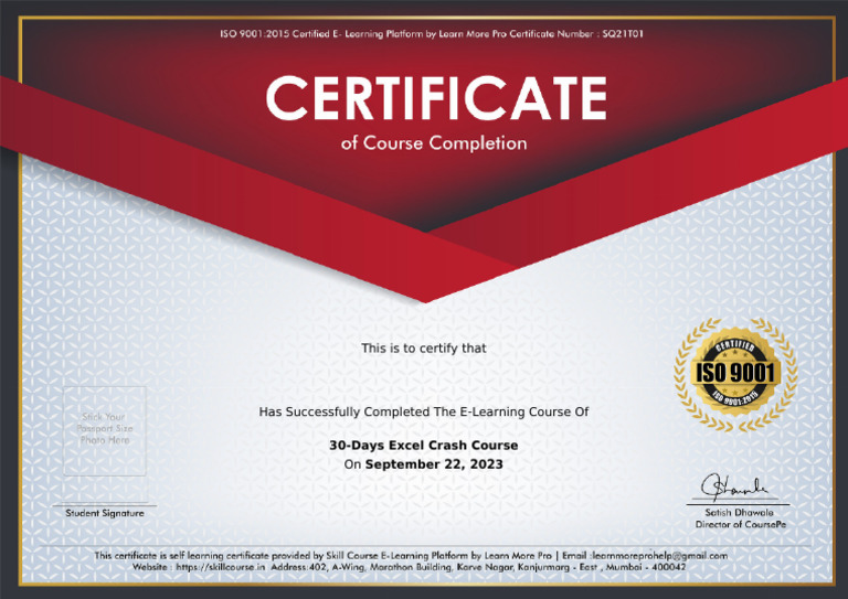 Excel Certificate | PDF