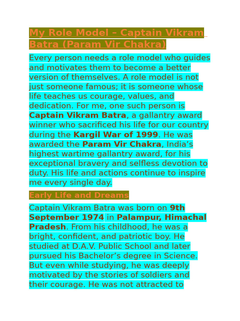My Role Model#Captain Vikram Batra | PDF | Military