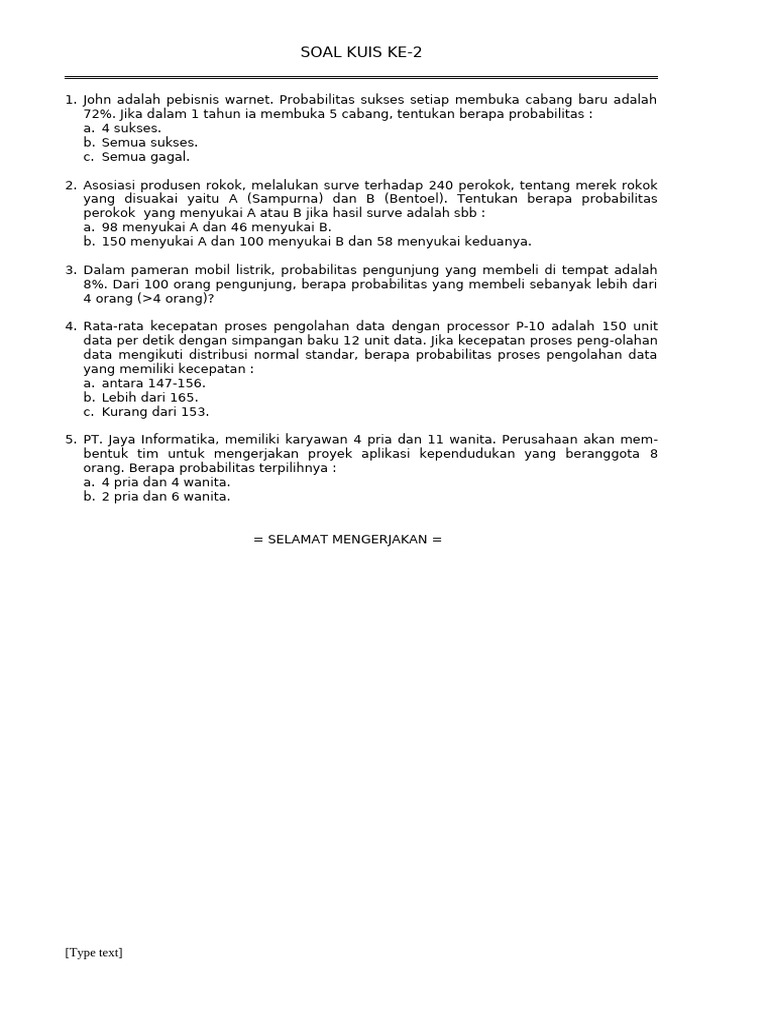 Soal Kuis Ke-2 Stat-prob 2025-1 | PDF