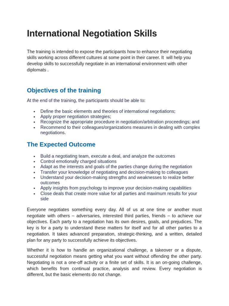 Enhancing International Negotiation Skills | PDF | Negotiation ...