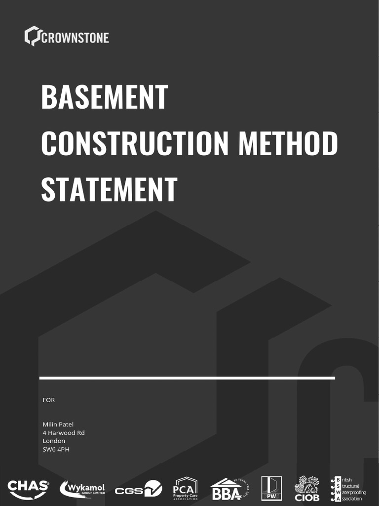 Basement Construction Method Statement | PDF | Concrete | Demolition