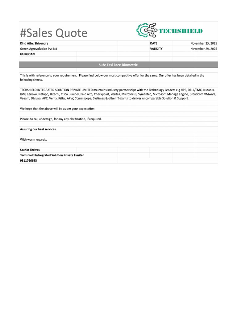 Quote For Biometric Machine | PDF