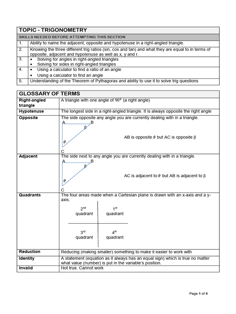 Trigonometry Section Notes. | PDF | Trigonometry | Cartesian Coordinate ...