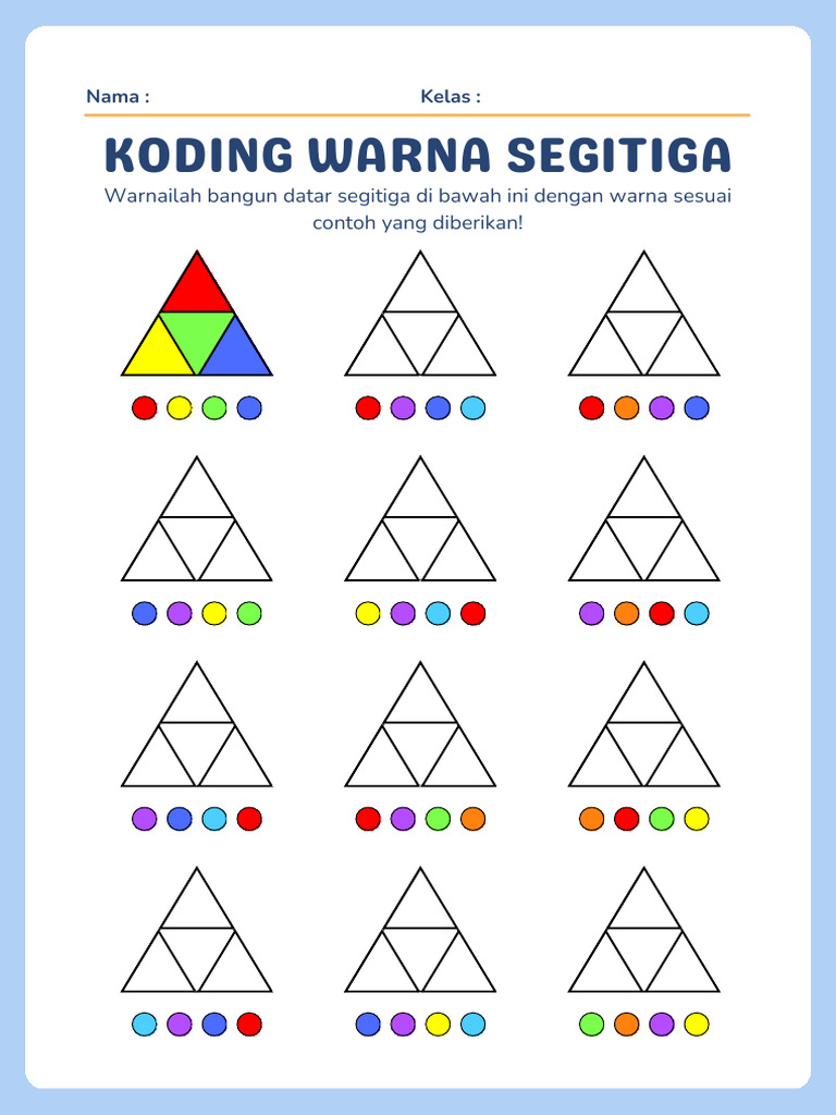 Koding Warna Segitiga Lembar Kerja Seni Rupa Warna Warni Ilustratif | PDF