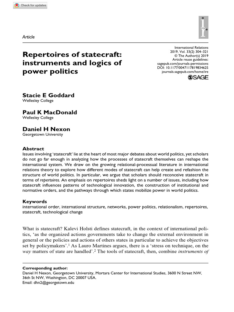 Repertoires of Statecraft - Instruments and Logics of Power Politics ...