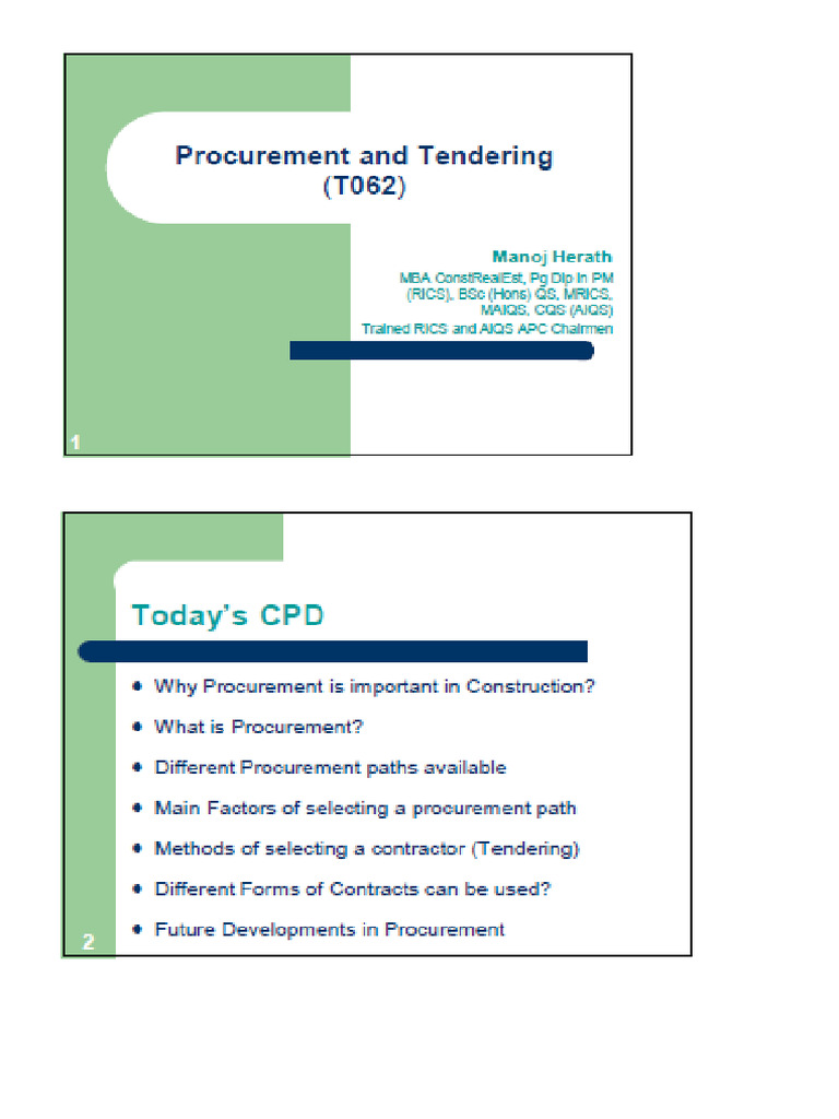 Tendering and Procurement-Handout-6 Slidespp | PDF