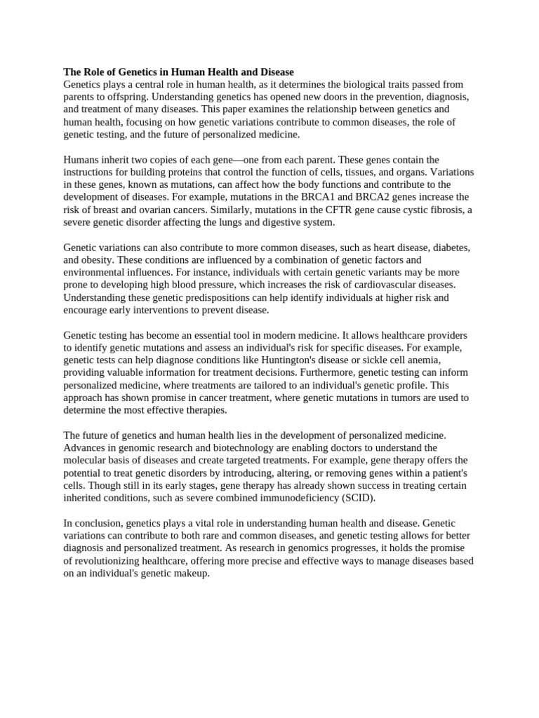 The Role of Genetics in Human Health and Disease | PDF | Personalized ...