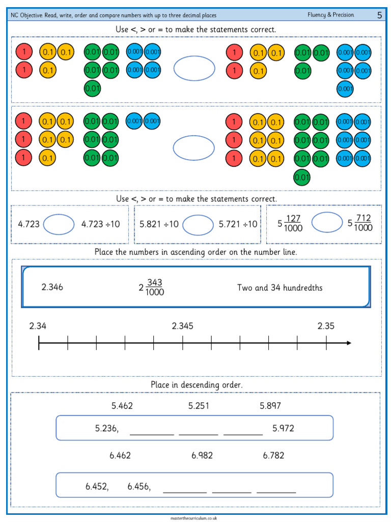 Read Write Order and Compare Numbers With Up To Three Decimal Places | PDF
