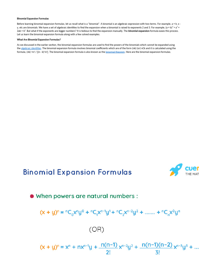 Binomial Expansion Formulas Explained | PDF | Mathematical Concepts ...