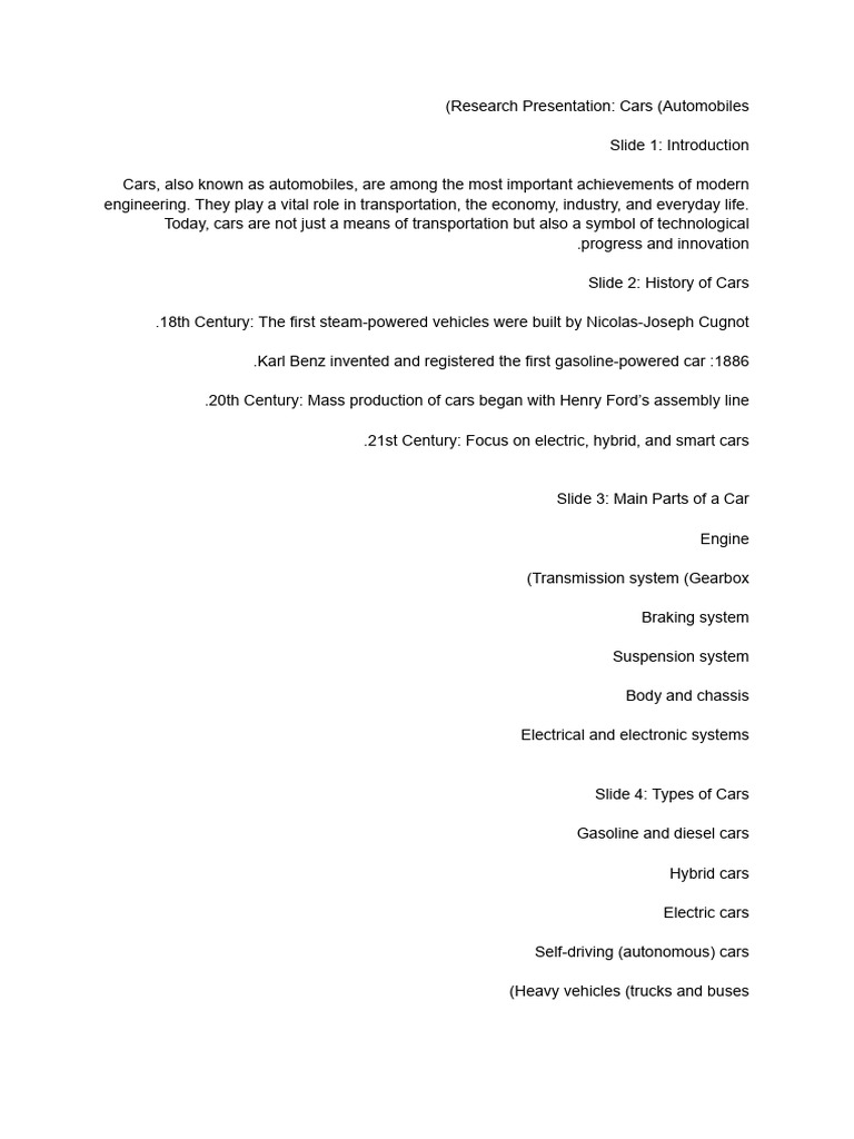 Overview of Cars: History, Types, and Future | PDF | Car | Hybrid Vehicle