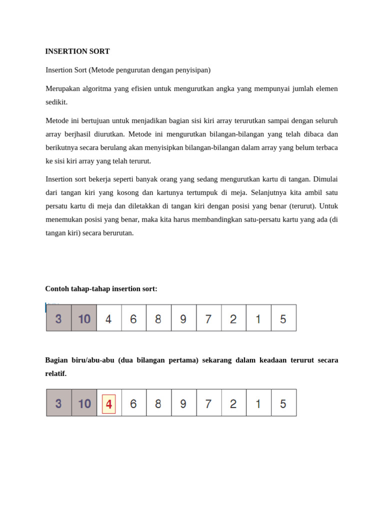 INSERTION SORT Pengertian, Cara Kerja, Coding | PDF