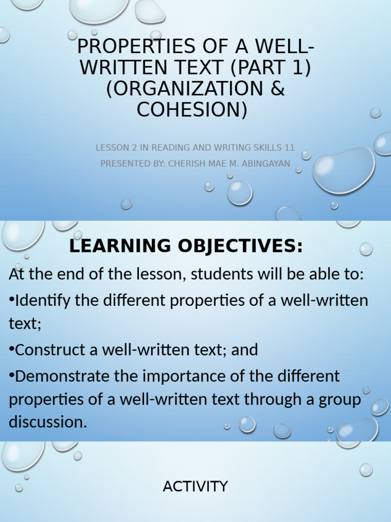 Properties of A Well-Written Text 1 | PDF | Learning | Cognition