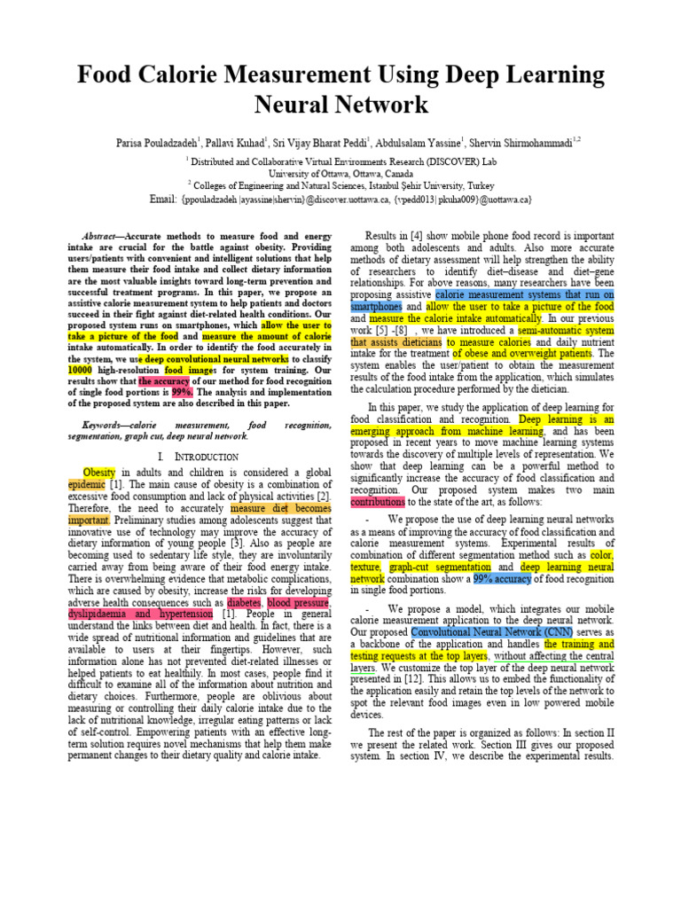 Deep Learning for Food Calorie Measurement | PDF | Image Segmentation ...