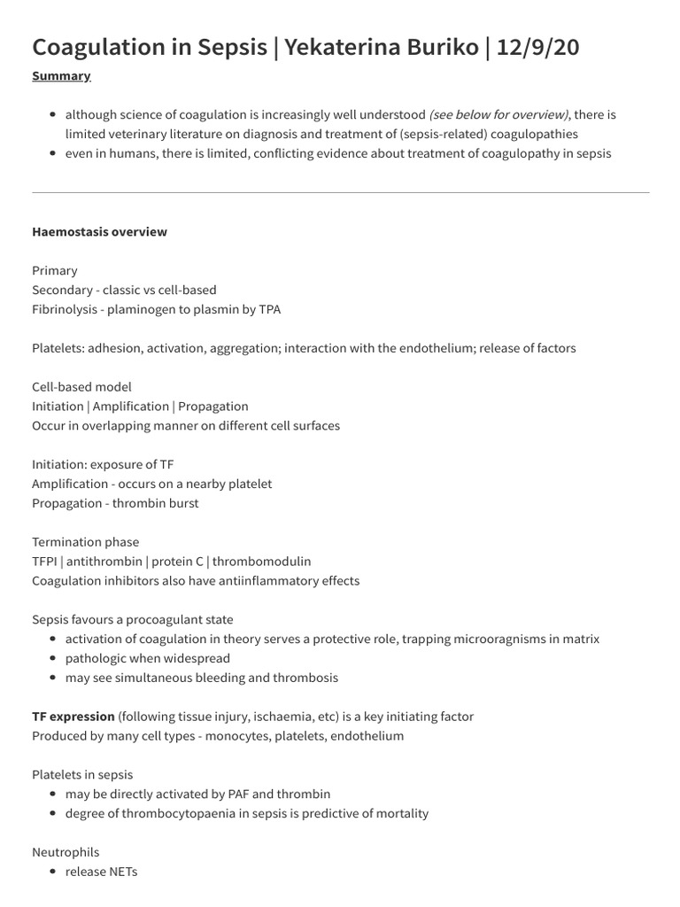 Coagulation in Sepsis - Yekaterina Buriko - 12.9.20 | PDF