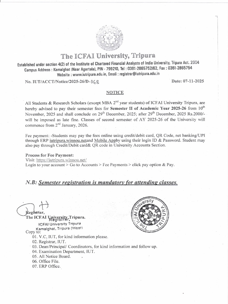 Registration Notice SEM-II AY 2025-26 | PDF | Payments | Banking Technology