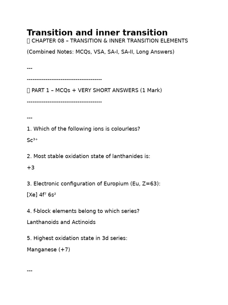 Transition and Inner Transition Elements Guide | PDF | Lanthanide | Atoms