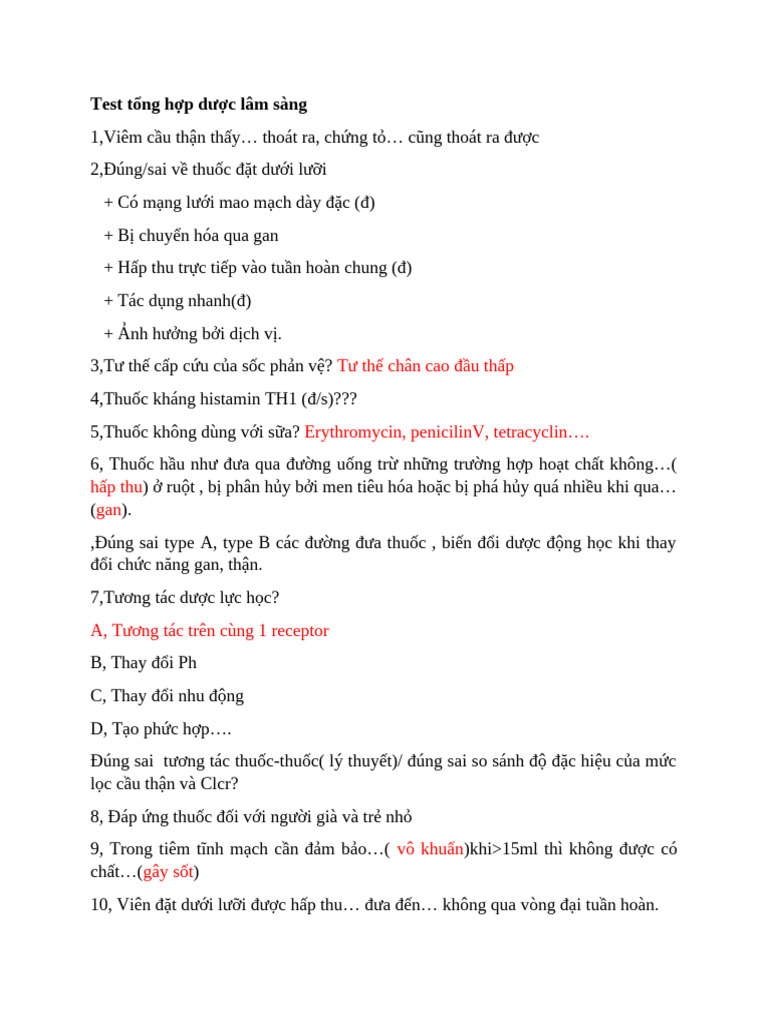 Test T NG H P Dư C Lâm Sàng | PDF
