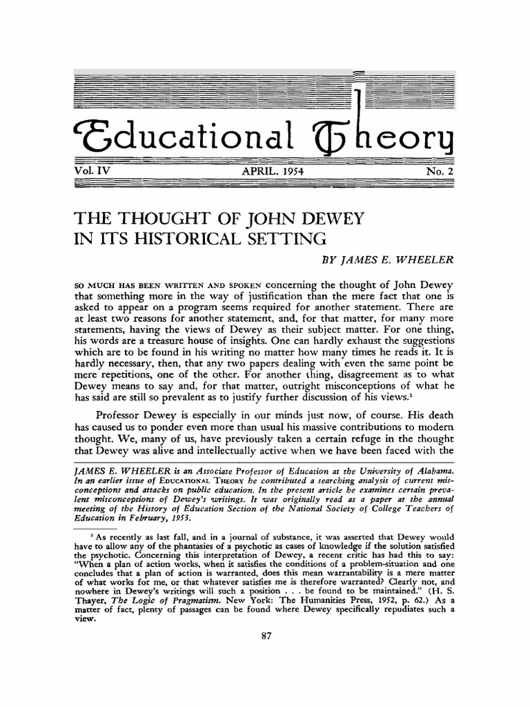The Thought of John Dewey in Its Historical Setting | PDF | John Dewey ...