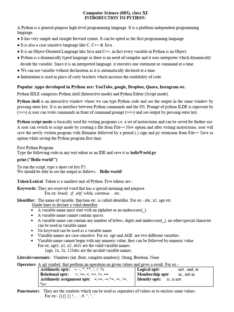 Intro Python and Tokens Resource | PDF | Python (Programming Language ...