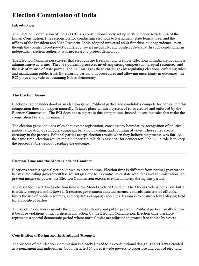 Role of the Election Commission in India | PDF | Elections | Political ...