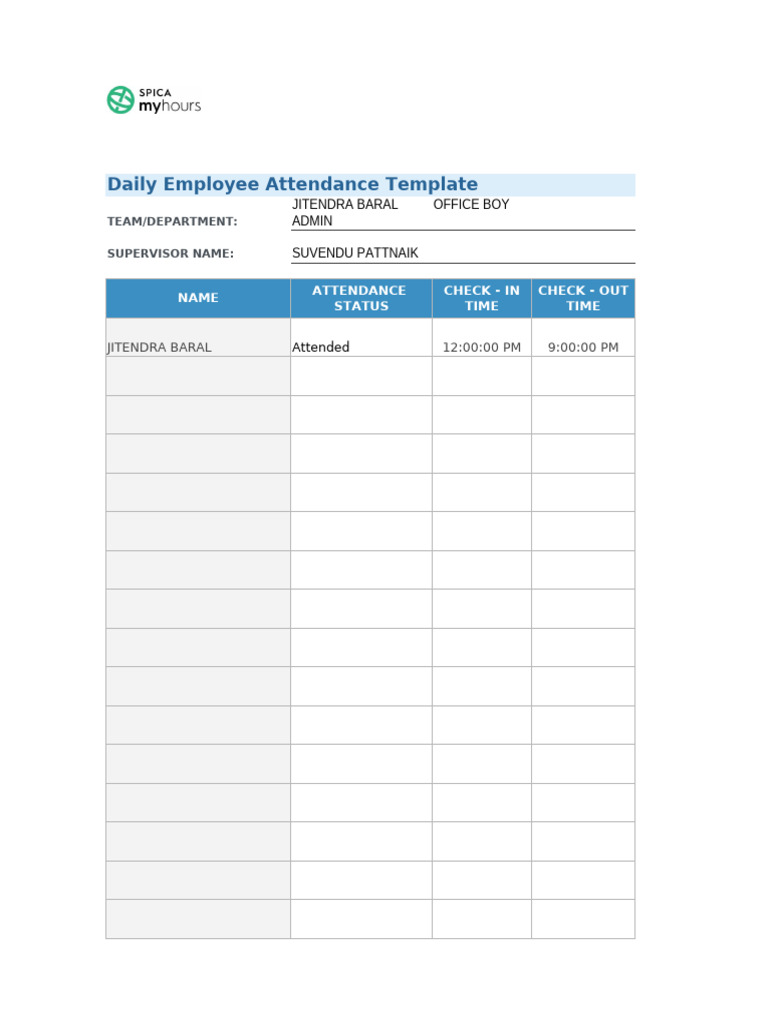 69319e70b5ea195f3c8c7601 - Daily Employee Attendance Template L My ...