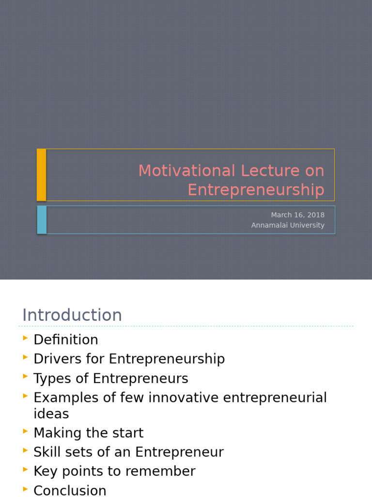 Motivational Lecture On Entrepreneurship | PDF