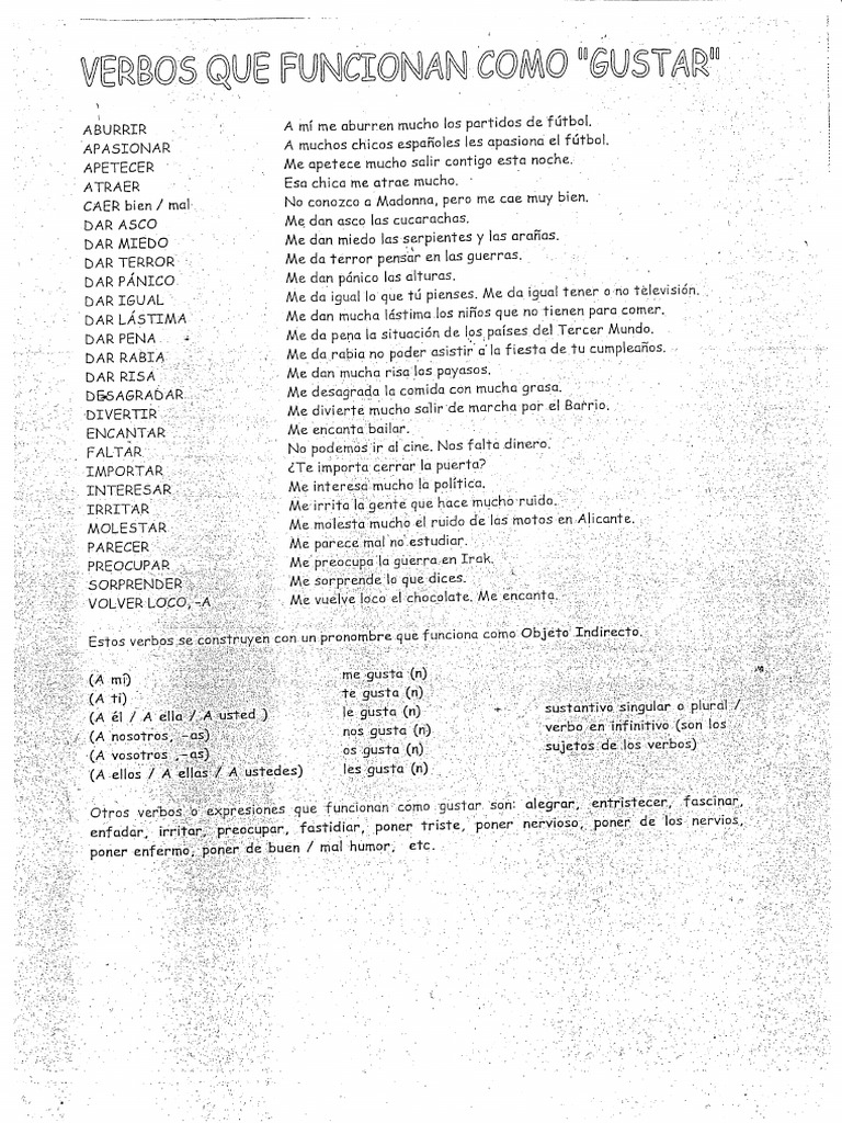 Verbos Que Funcionan Como El Verbo Gustar | PDF