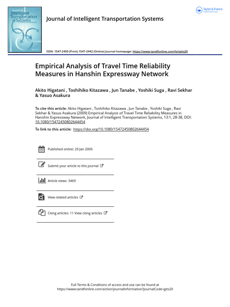 Akito Et Al.,2009 - Empirical Analysis of Travel Time Reliability ...