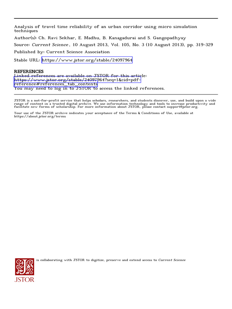 CH - Ravi Sekhar - Analysis of Travel Time Reliability of An Urban Corridor Using Micro ...