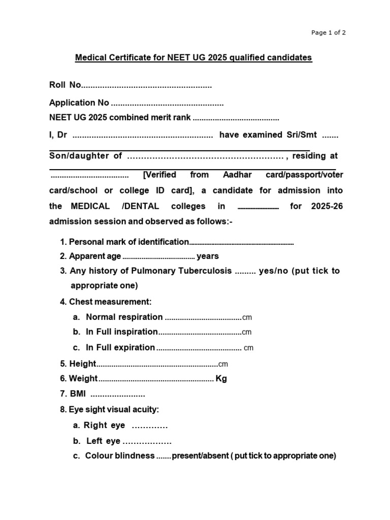 Medical Fitness Certificate Sample Format | PDF | Identity Document