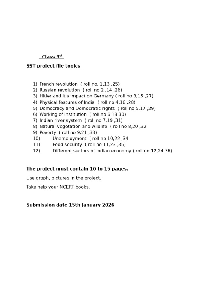 Class 9 SST Project Topics Guide | PDF