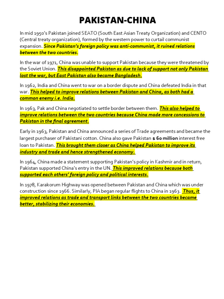 Pakistan-China Relations Overview | PDF