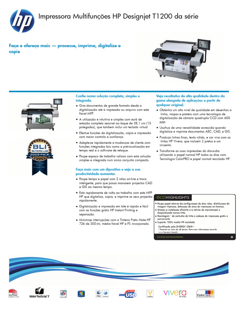 Impressora HP Designjet T1200 Multifunções | PDF | Impressora ...