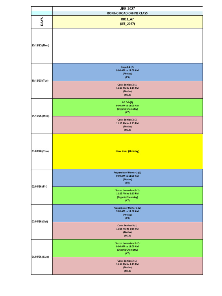 29/12/25, (Mon) 29/12/25, (Mon) : Boring Road Offine Class BR11 - A7 ...