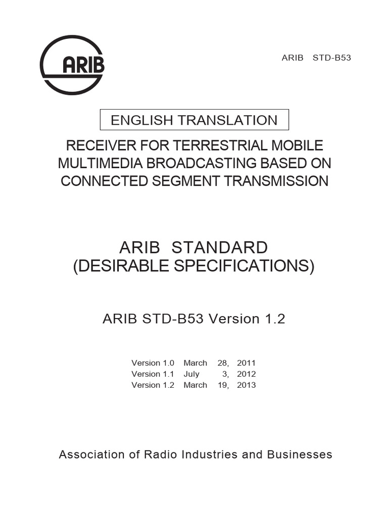 ARIB STD-B53: Terrestrial Mobile Multimedia Receiver | PDF ...