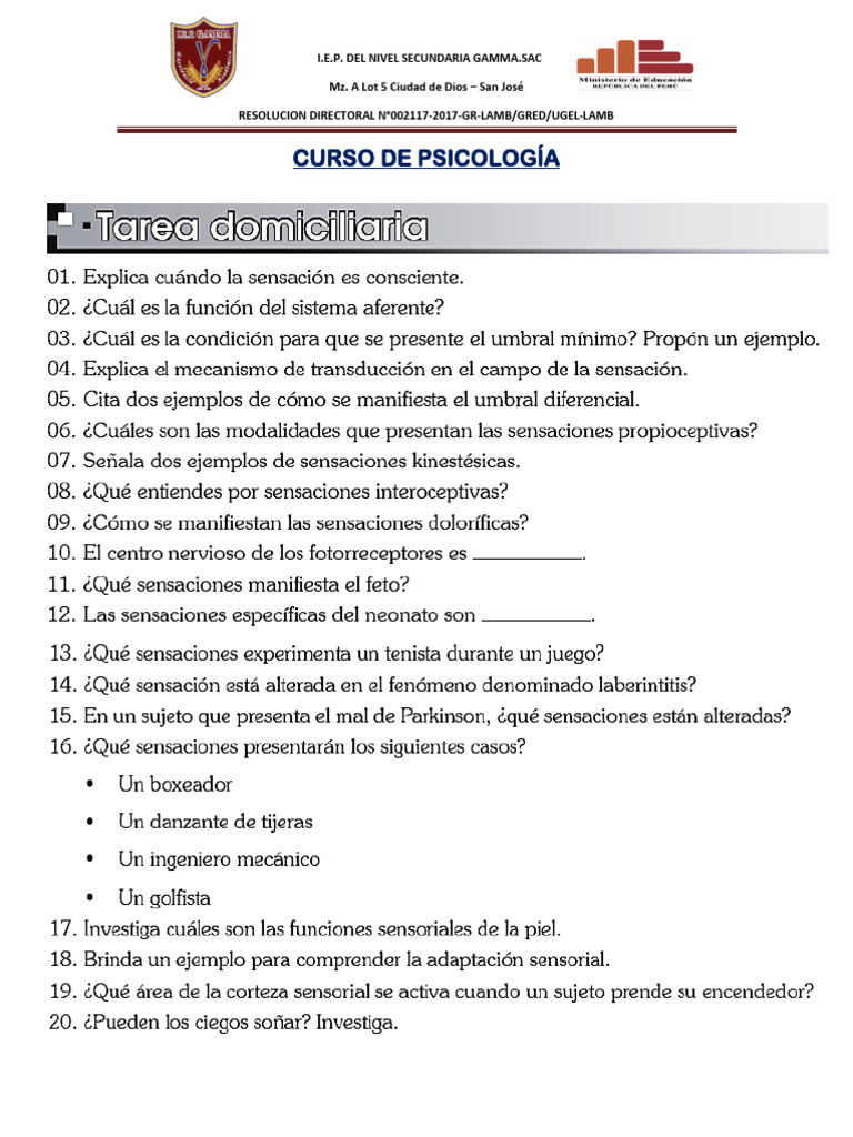Curso de Psicología en I.E.P. Gamma Sac | PDF