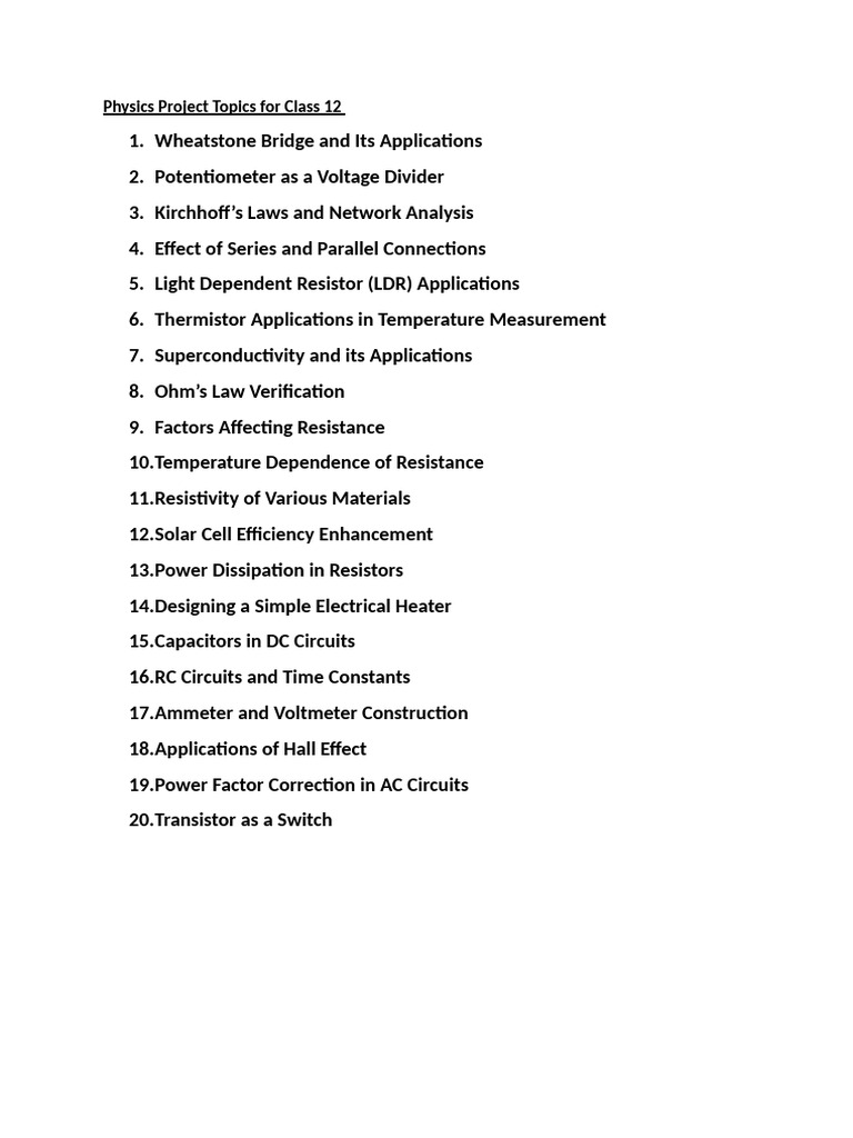 Physics Project Topics For Class 12 | PDF