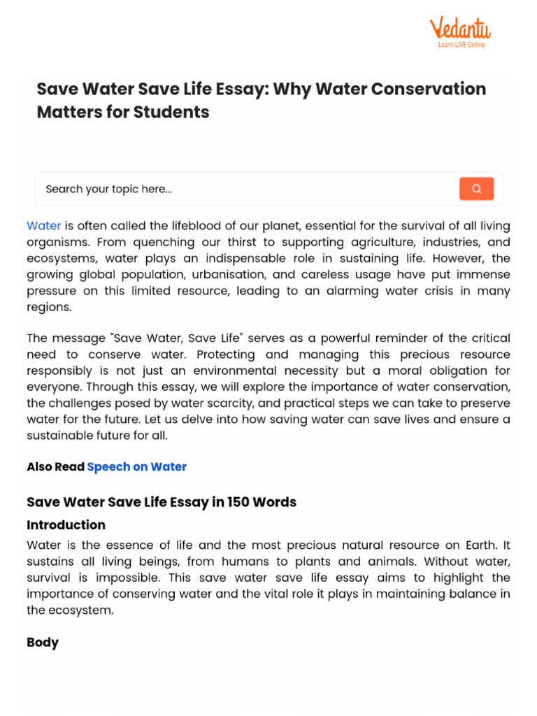 Save Water Save Life Essay_ Why Water Conservation Matters for Students ...