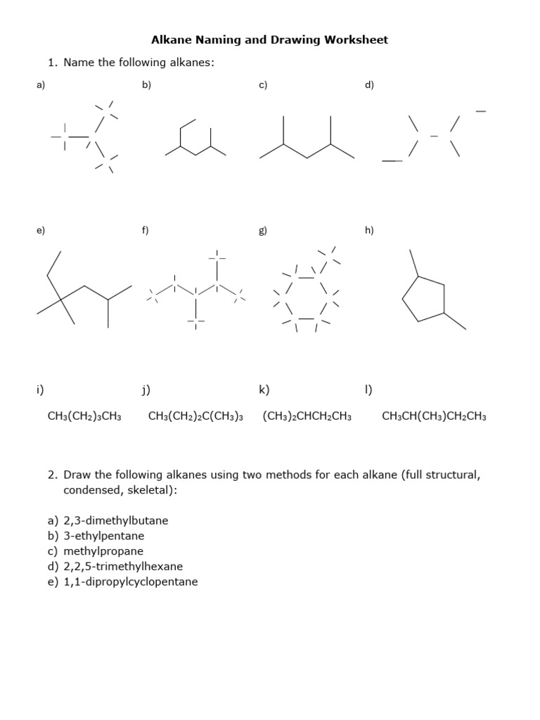 Alkane Naming and Drawing Worksheet | PDF | Hydrocarbons | Organic ...