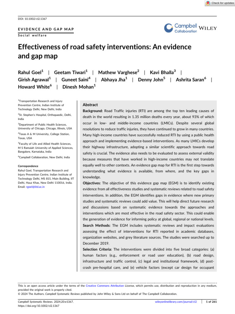 Campbell Systematic Reviews - 2024 - Goel - Effectiveness of Road ...