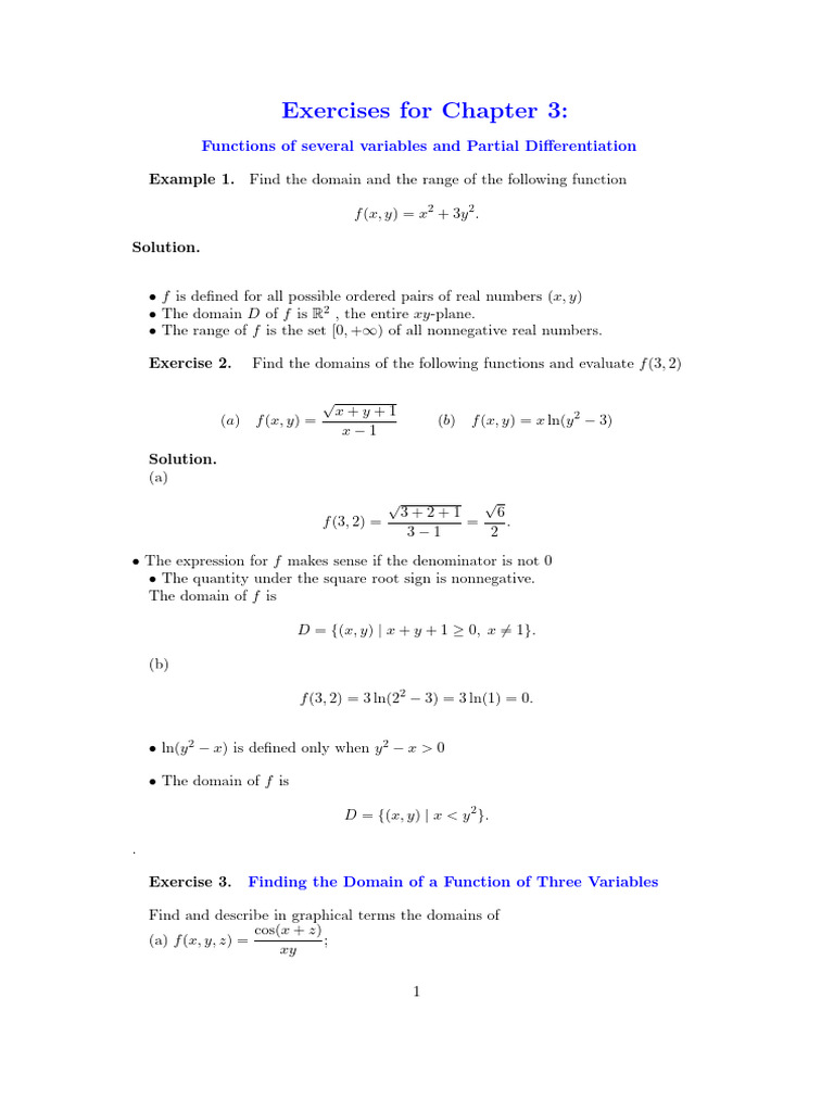 Partial Derivatives and Limits Exercises | PDF | Mathematical Analysis ...