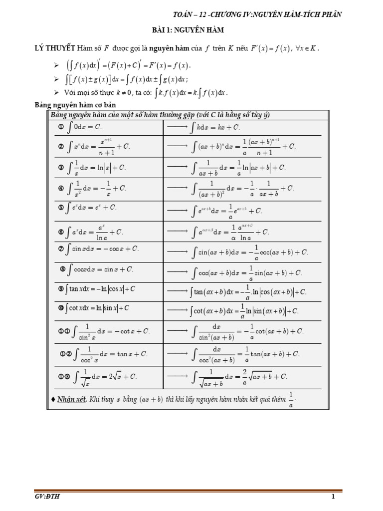 T12-NGUYÊN-HÀM | PDF